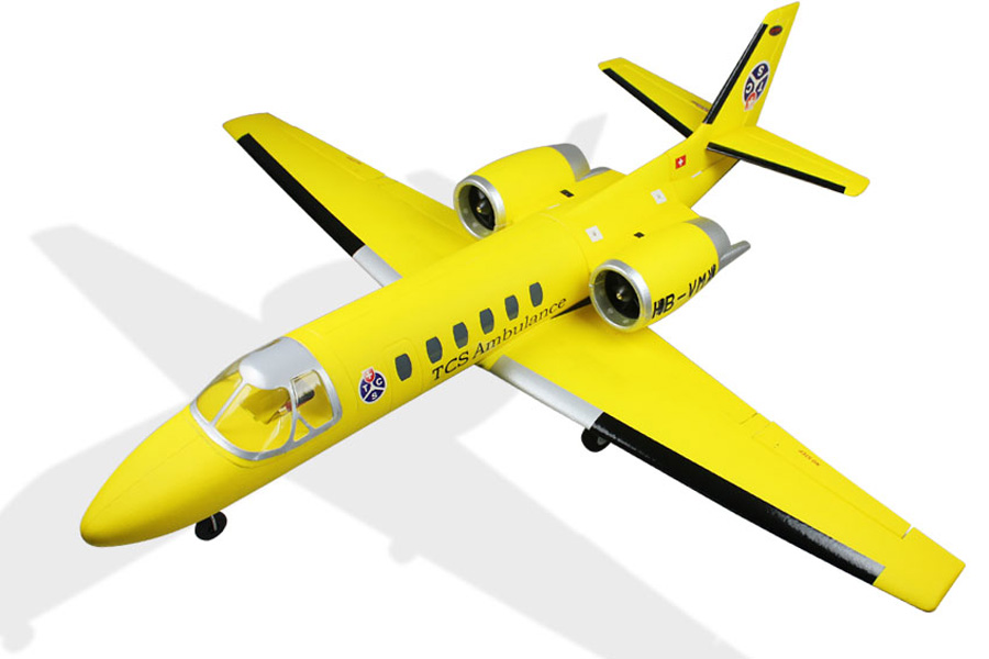 DYNAM CESSNA 550 TURBO JET YELLOW TWIN V2 1180MM W/O TX/RX/BATT #DYN8937V2Y